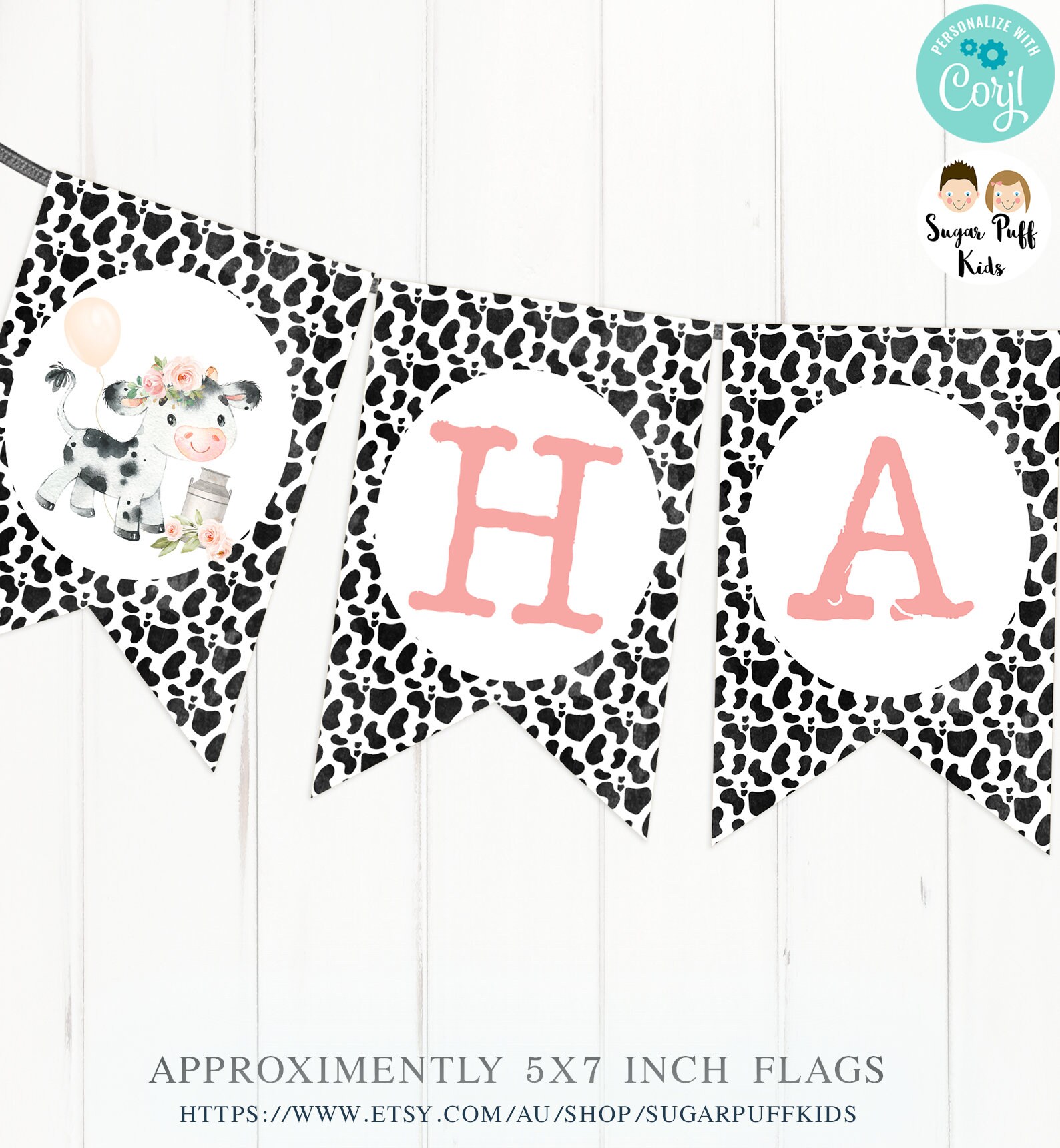 Printable Cow Print Happy Birthday Banner Editable Cow Happy - Etsy