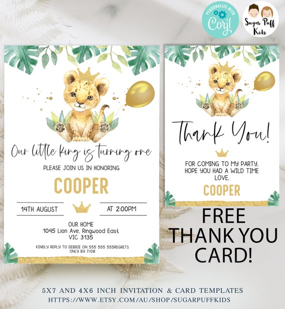 Printable Lion Our Little King Birthday Invite, Editable Lion Themed ...