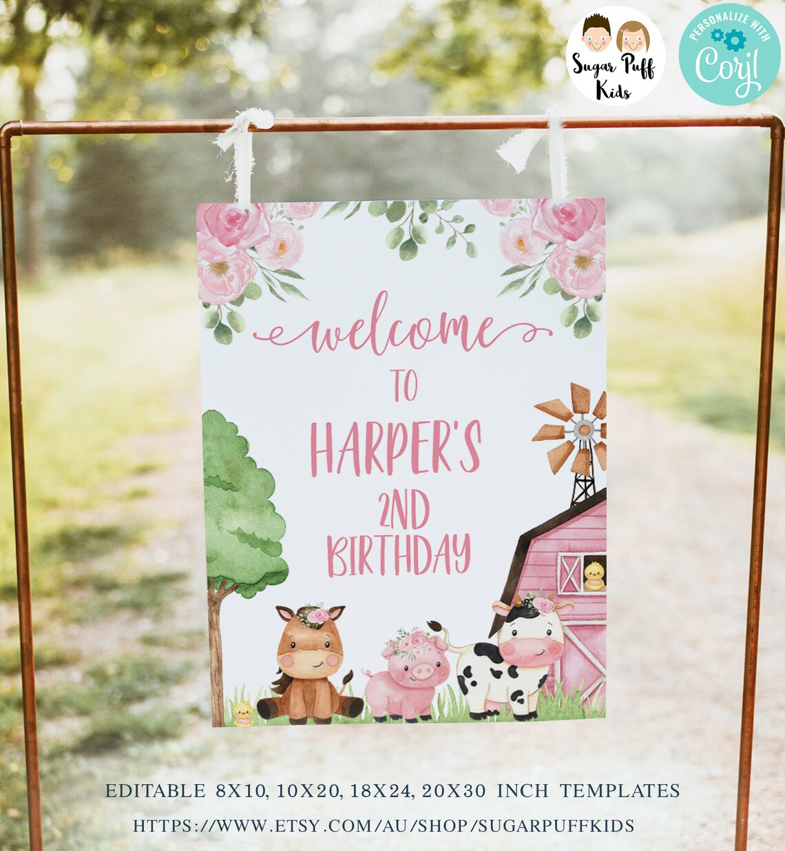 Printable Pink Floral Farm Welcome Sign Instant Farmyard - Etsy