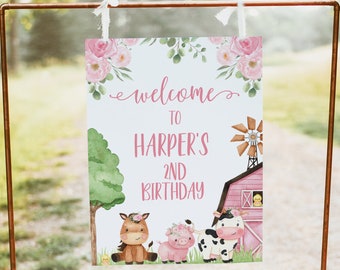 Editable Farm Birthday Welcome Sign. Farm Animals Welcome - Etsy