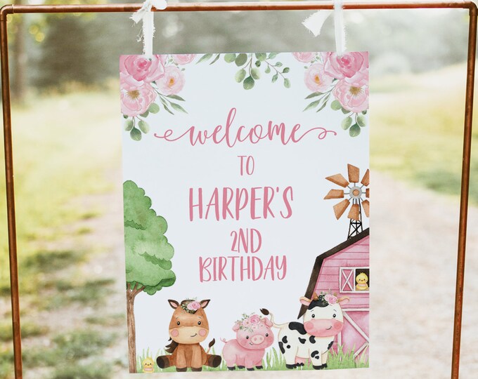 Printable Pink Floral Farm Welcome Sign Instant Farmyard - Etsy Australia
