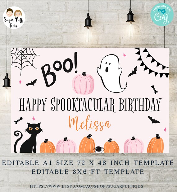 Editable Pink Halloween Backdrop, Printable Little Boo Happy Birthday ...