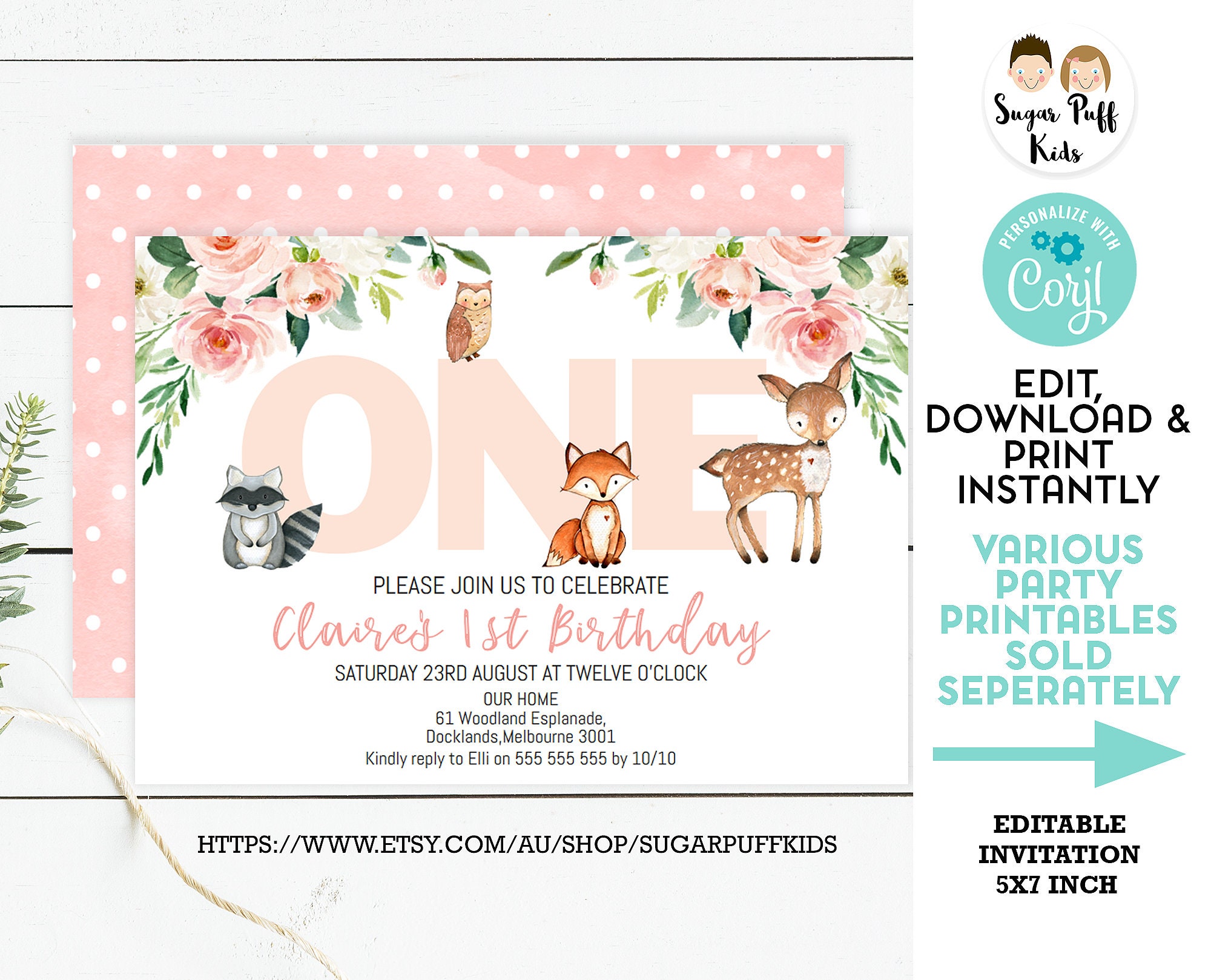 Woodland Milestone Poster Floral Woodland 1st Birthday - Etsy