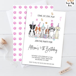 Printable Pink Paw Pawty Dogs Birthday Invite Editable - Etsy