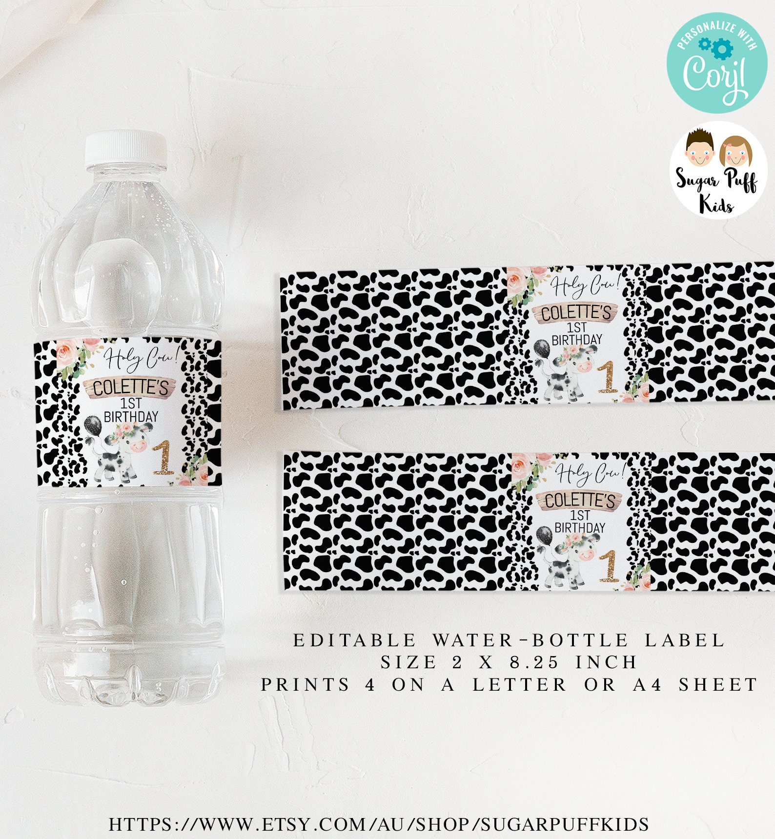 Editable Pink Floral Cow Cow Print Food Tent Printable Cow - Etsy Australia