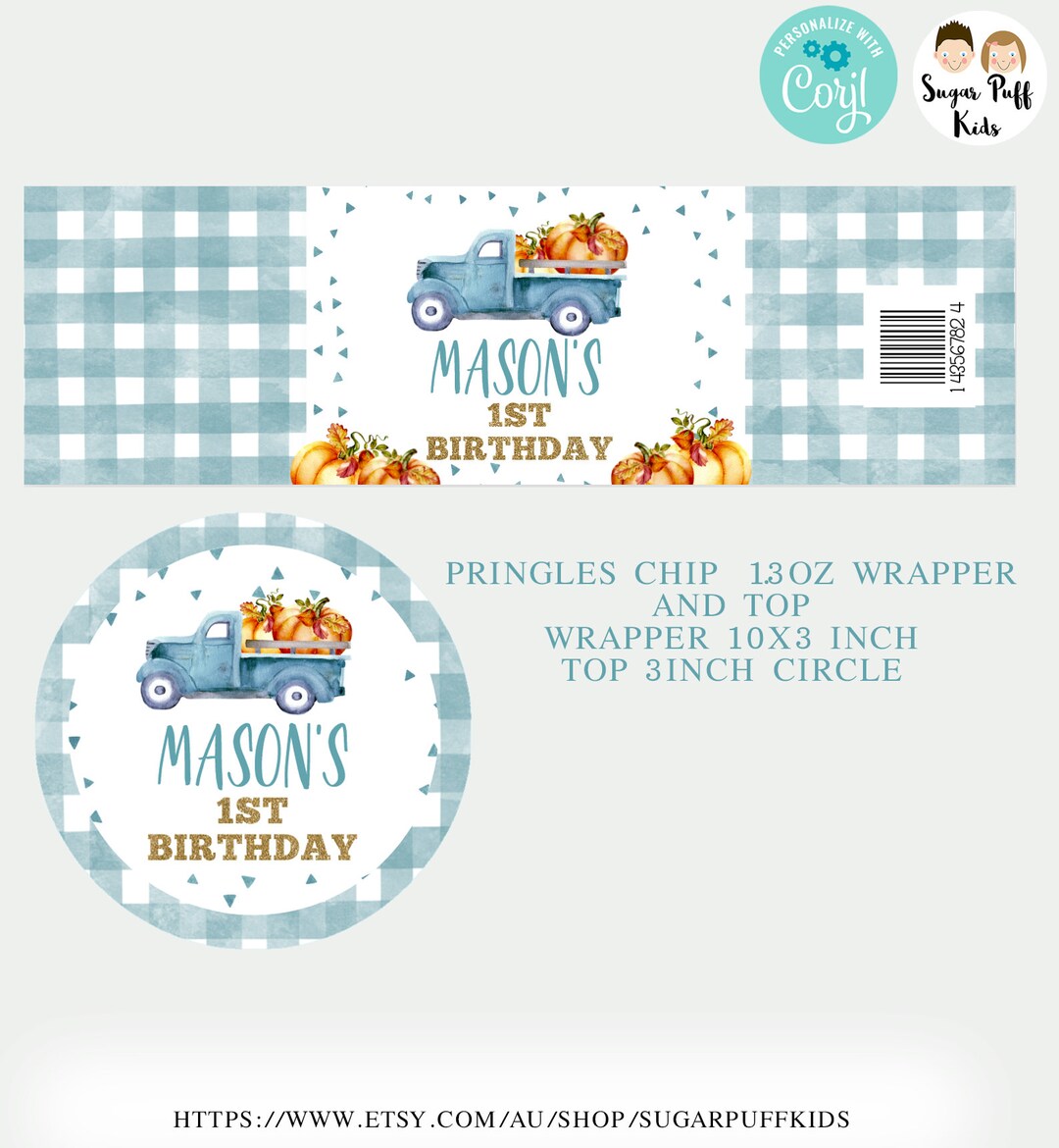 Printable Blue Pumpkin Truck 1.3 Oz Pringles Chips Wrapper and - Etsy