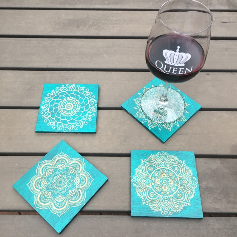 Wooden Mandala Coasters set of 4 Colorful Mandala Coasters - Etsy