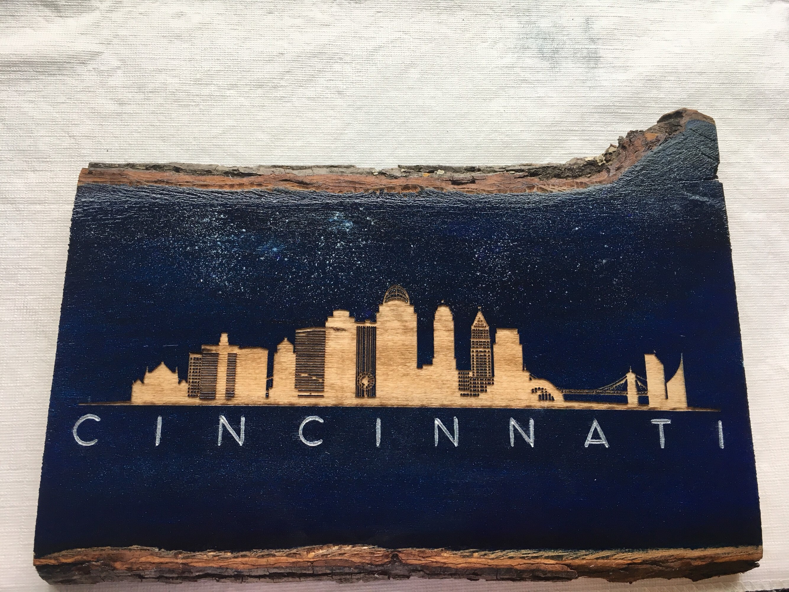Large City Skyline Engraving on Live Edge Wood Starry | Etsy