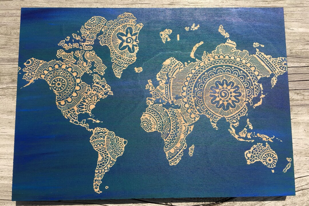 Wooden Laser Engraved Mandala World Map Wall Hanging - Etsy