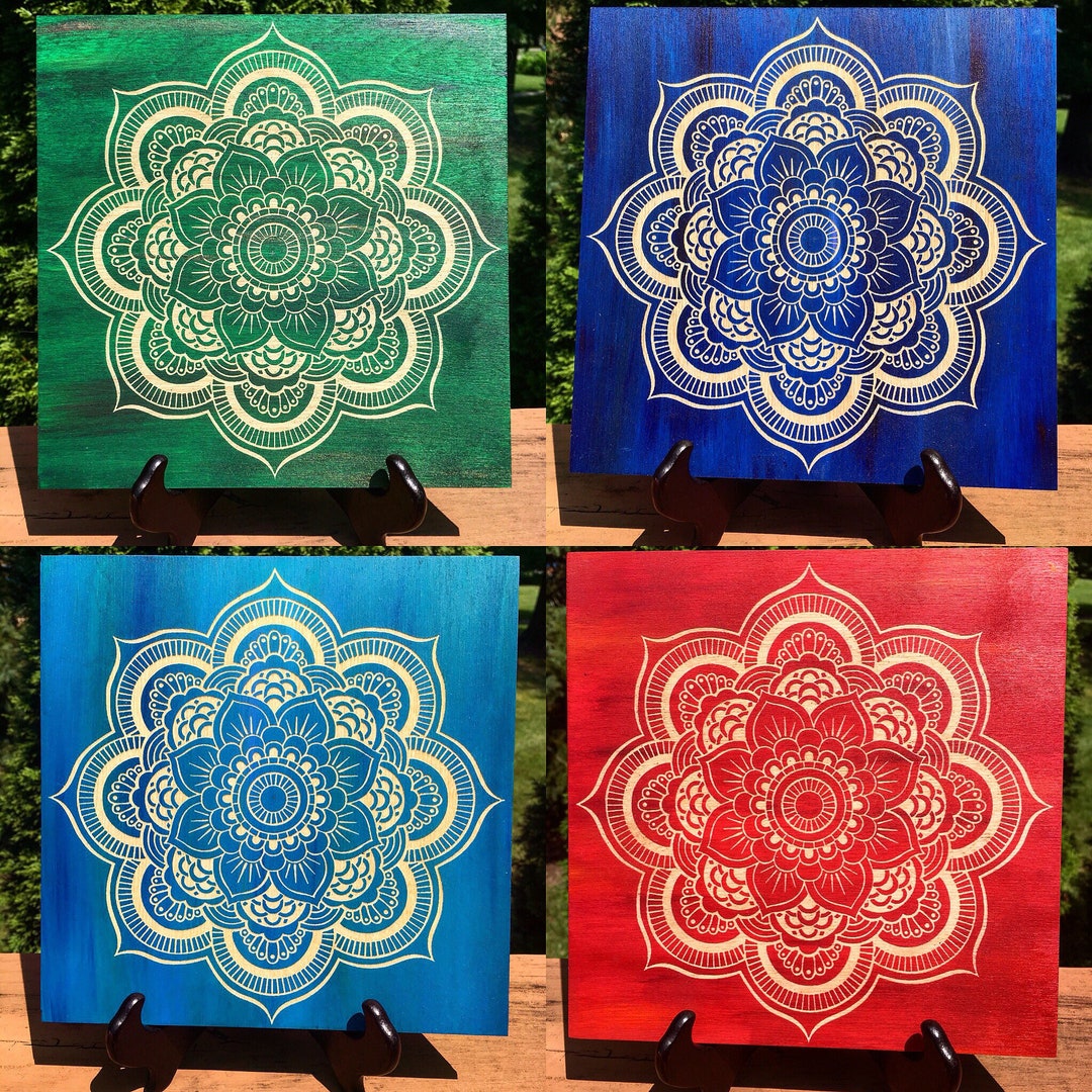 Wooden Laser Engraved Elemental Mandala Panel Wall Hanging (4 Mandala ...