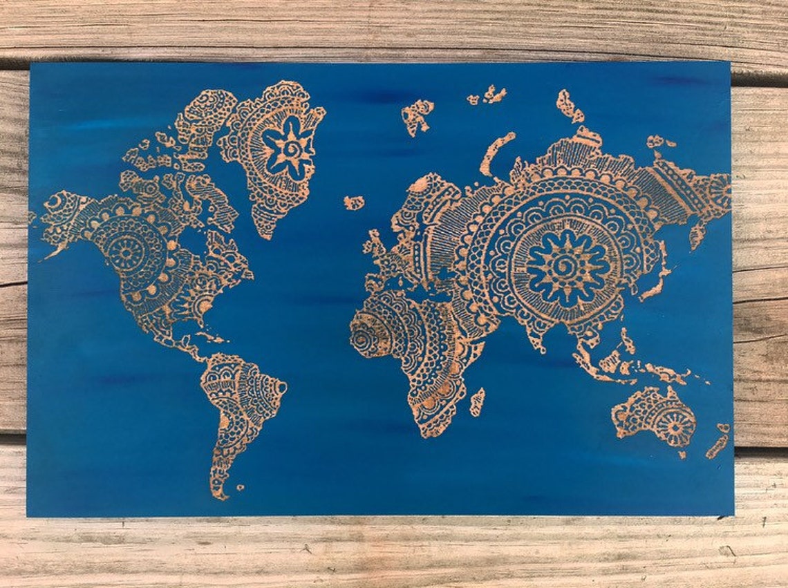11x17 Wooden Laser Engraved Mandala World Map Wall Hanging - Etsy
