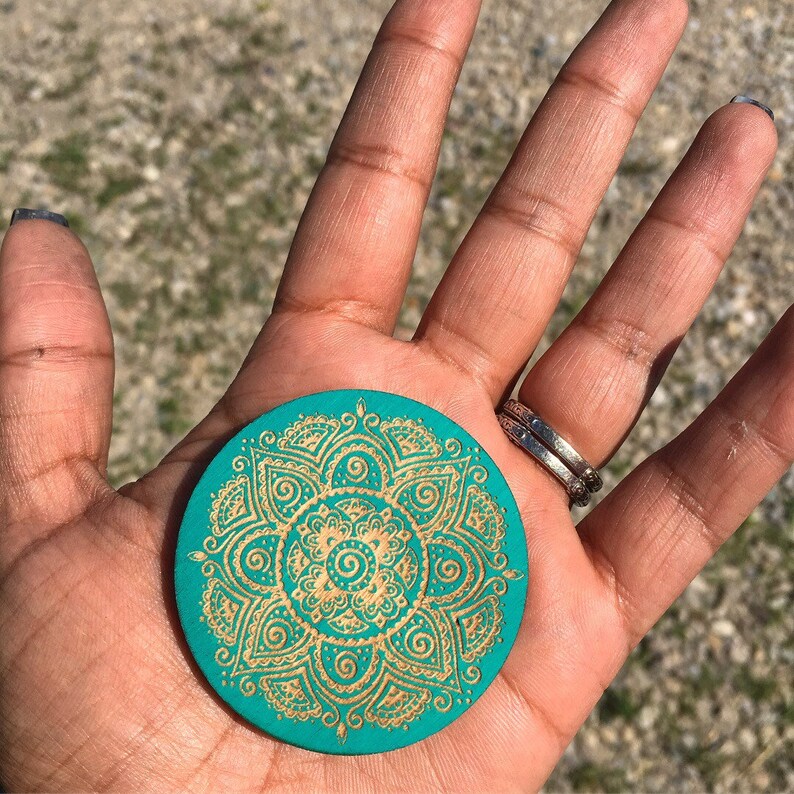Round Wooden Laser Engraved Mandala Magnets Set set of 4 - Etsy