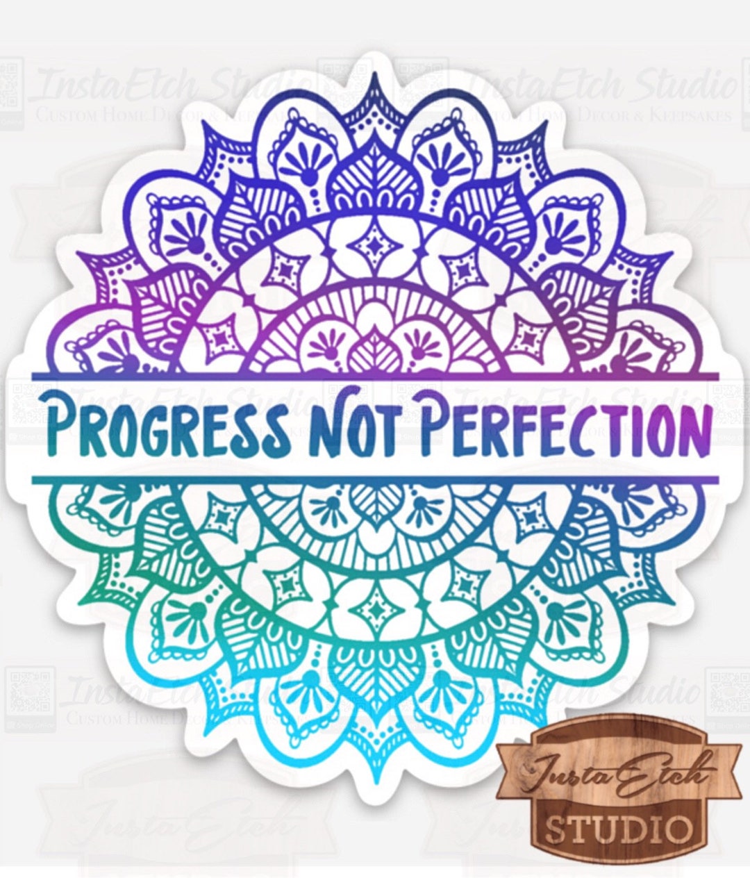 Progress Not Perfection Vinyl Sticker - Affirmation Sticker- Mandala ...