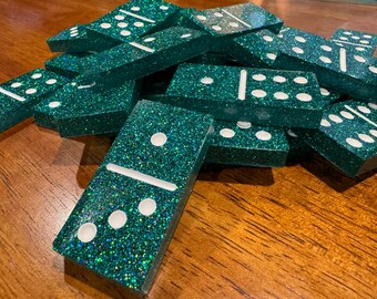 Blue Holographic Glitter Dominoes standard Set of Double Six Handmade ...