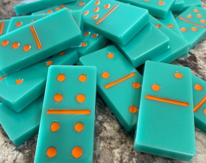 Aqua and Orange Dominoes Standard Set of Double Six Handmade Table Game ...