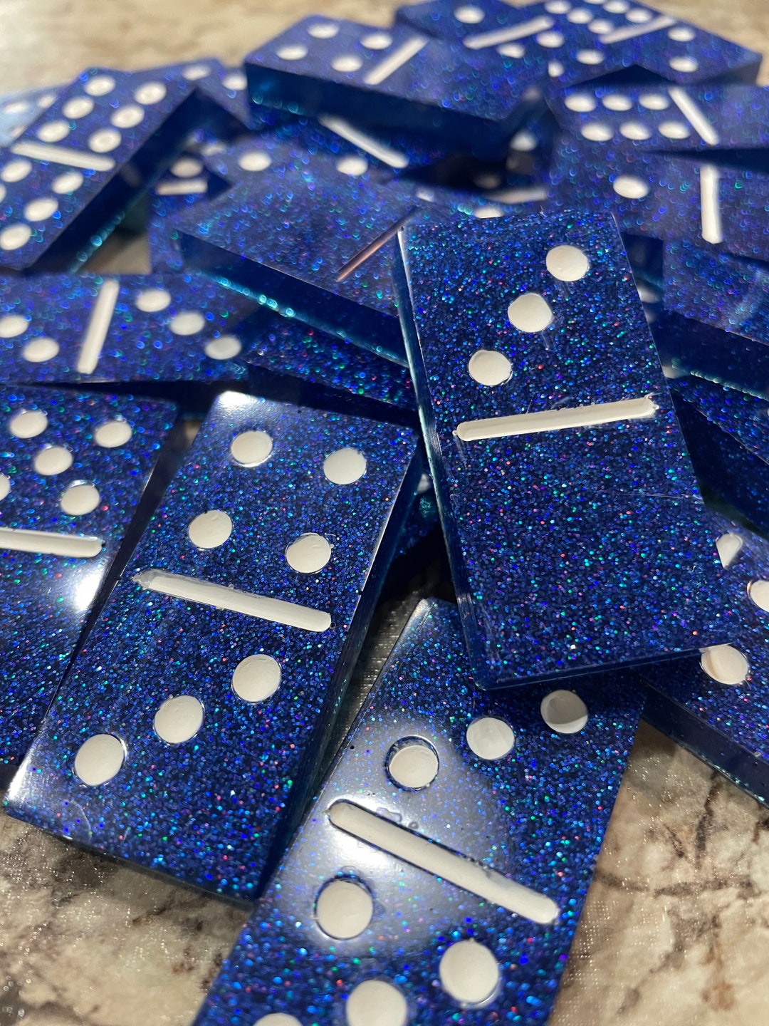 Blue Holographic Glitter Dominoes |standard Set of Double Six ...