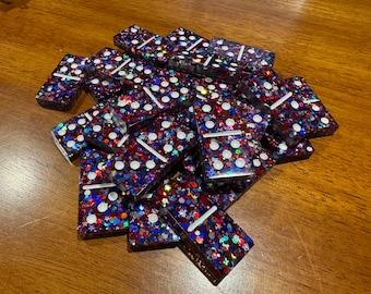 Blue Holographic Glitter Dominoes standard Set of Double Six Handmade ...