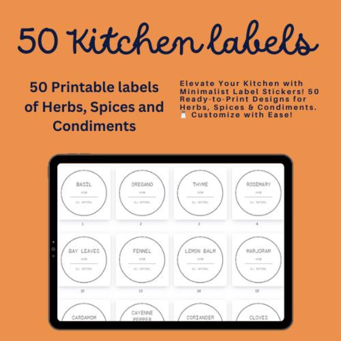 50 Minimalist Kitchen Labels | Printable Circle Stickers for Herbs ...