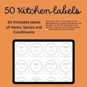 50 Minimalist Kitchen Labels | Printable Circle Stickers for Herbs ...
