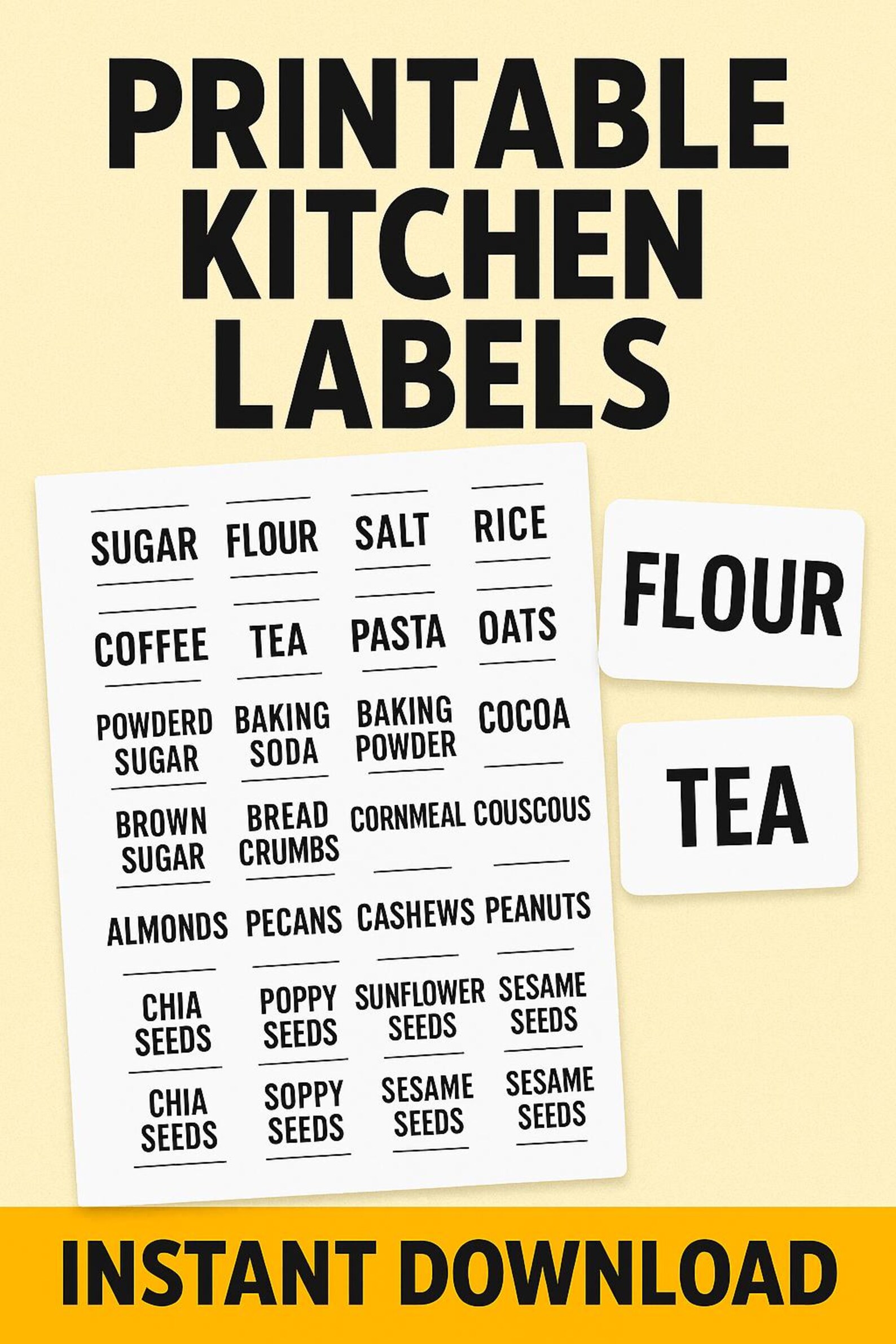 Minimalist Kitchen Labels - 6 Styles Editable Word .docx Format, Pantry ...