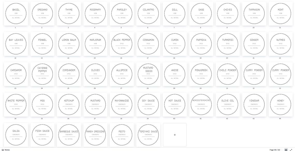 50 Minimalist Kitchen Labels Printable Circle Stickers for Herbs ...