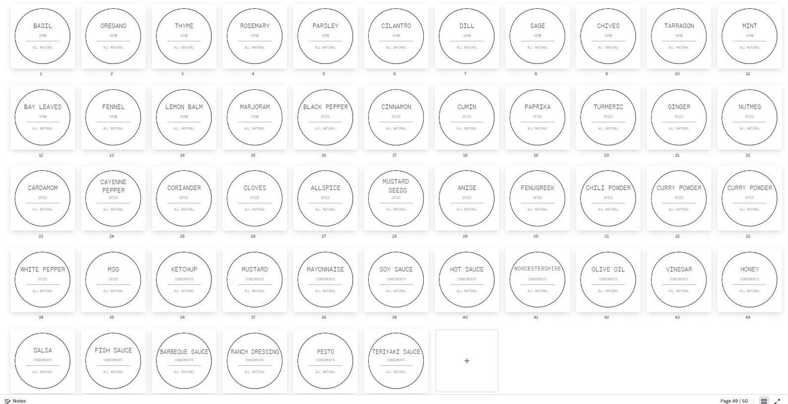 50 Minimalist Kitchen Labels Printable Circle Stickers for Herbs ...