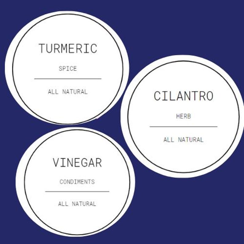 50 Minimalist Kitchen Labels | Printable Circle Stickers for Herbs ...