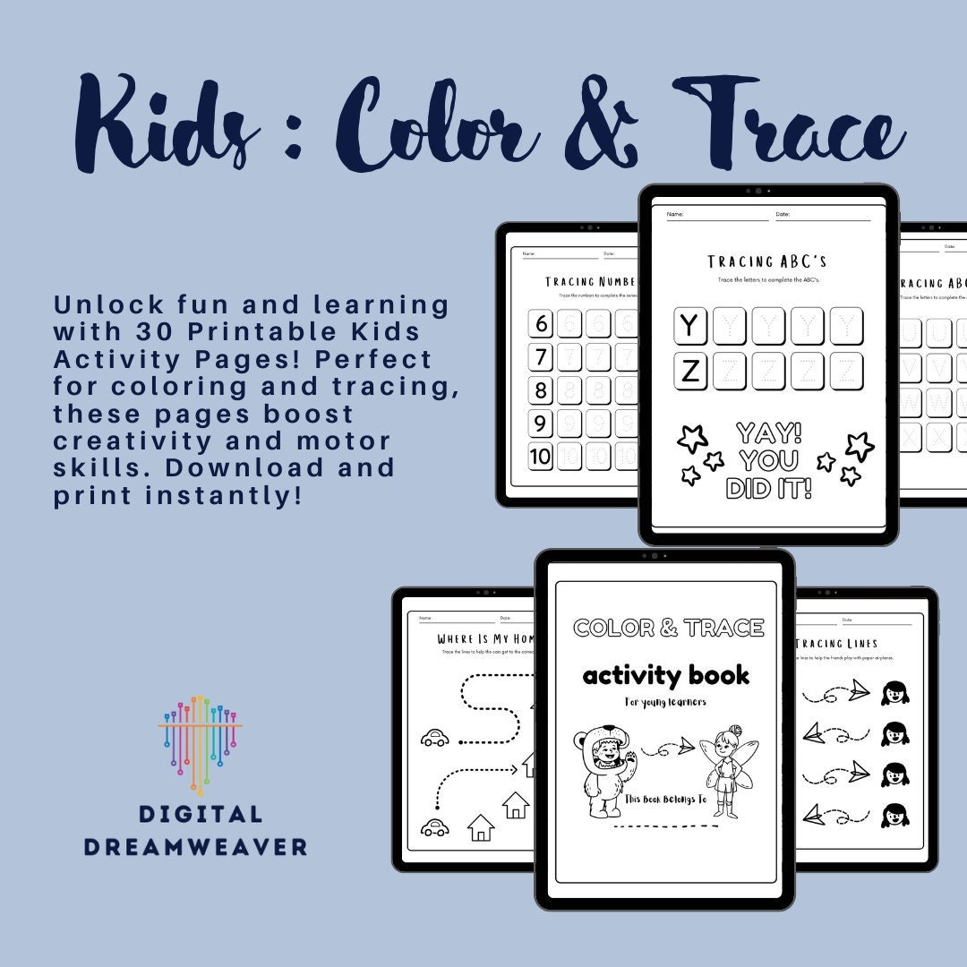 30 Printable Kids Activity Pages for Coloring & Tracing Sheets | Fun ...
