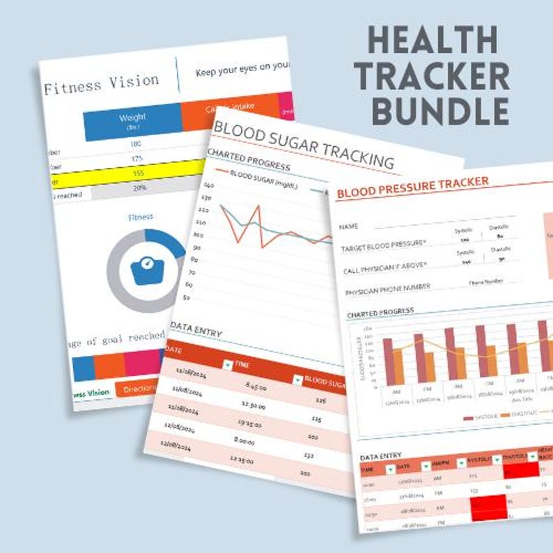 Editable Health Tracker Excel Bundle | 6-in-1 Wellness Planner | Weight ...