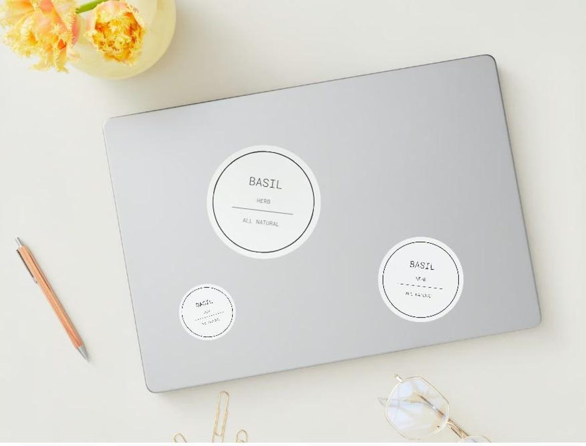 50 Minimalist Kitchen Labels Printable Circle Stickers for Herbs ...