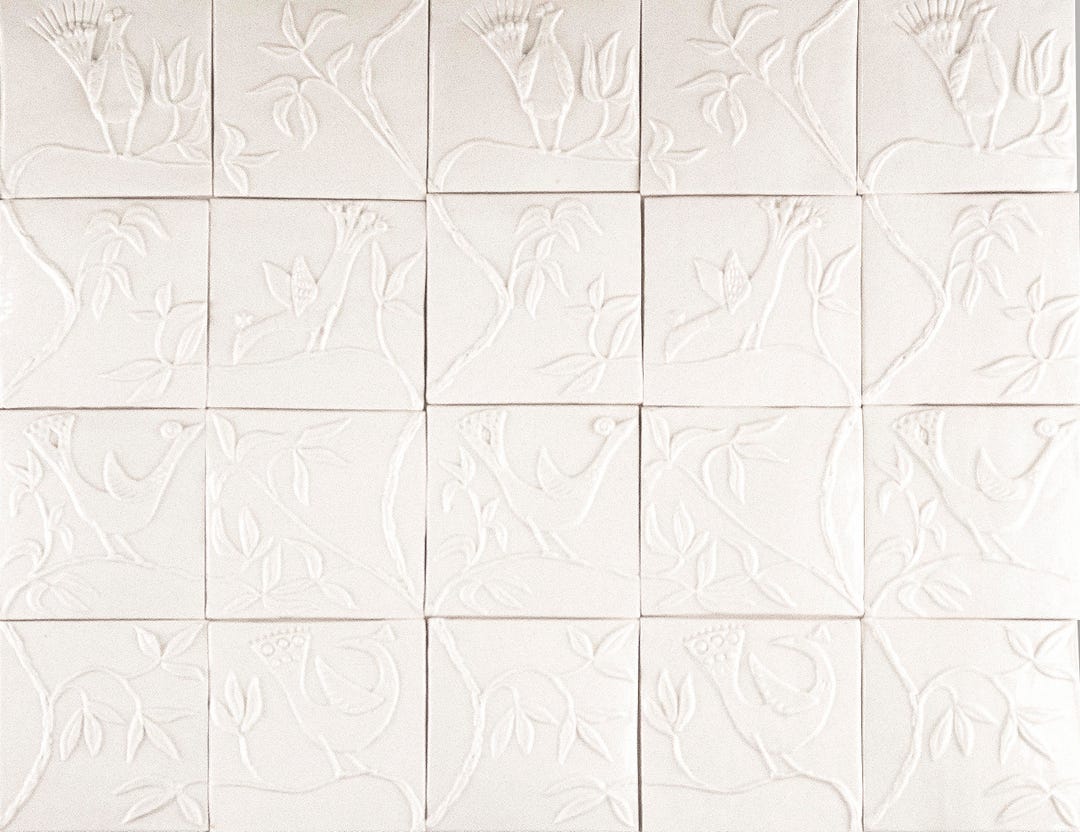 Birds in a Bush Handmade Porcelain Tile Panel - Etsy