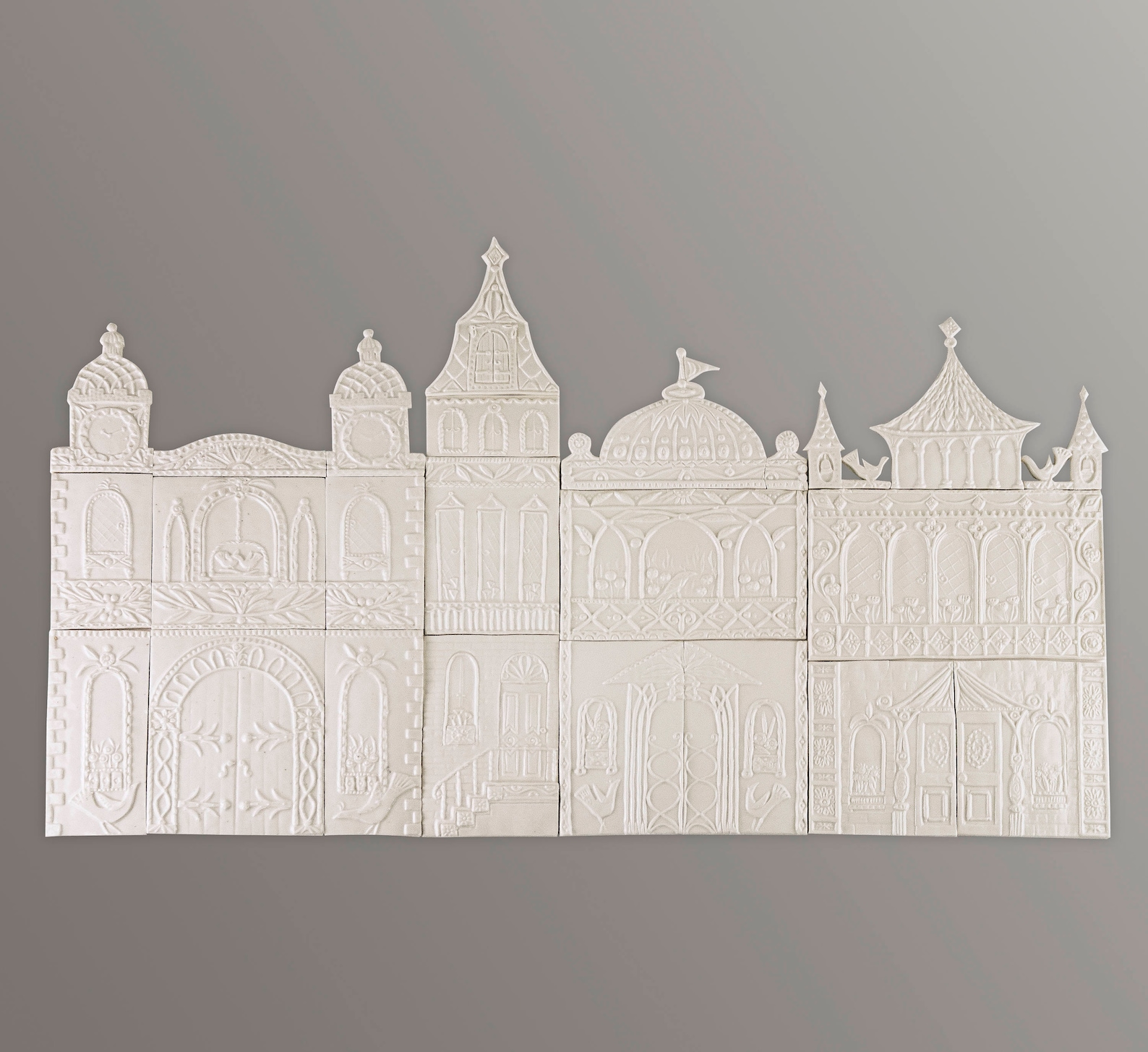 Handmade Porcelain Wall Tile Panel - Four Buildings - Etsy