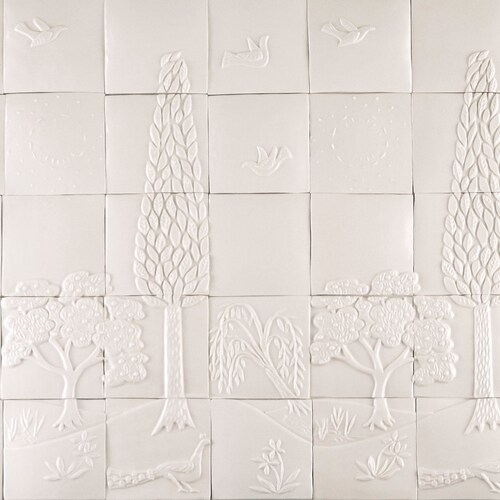 Birds in a Bush Handmade Porcelain Tile Panel - Etsy