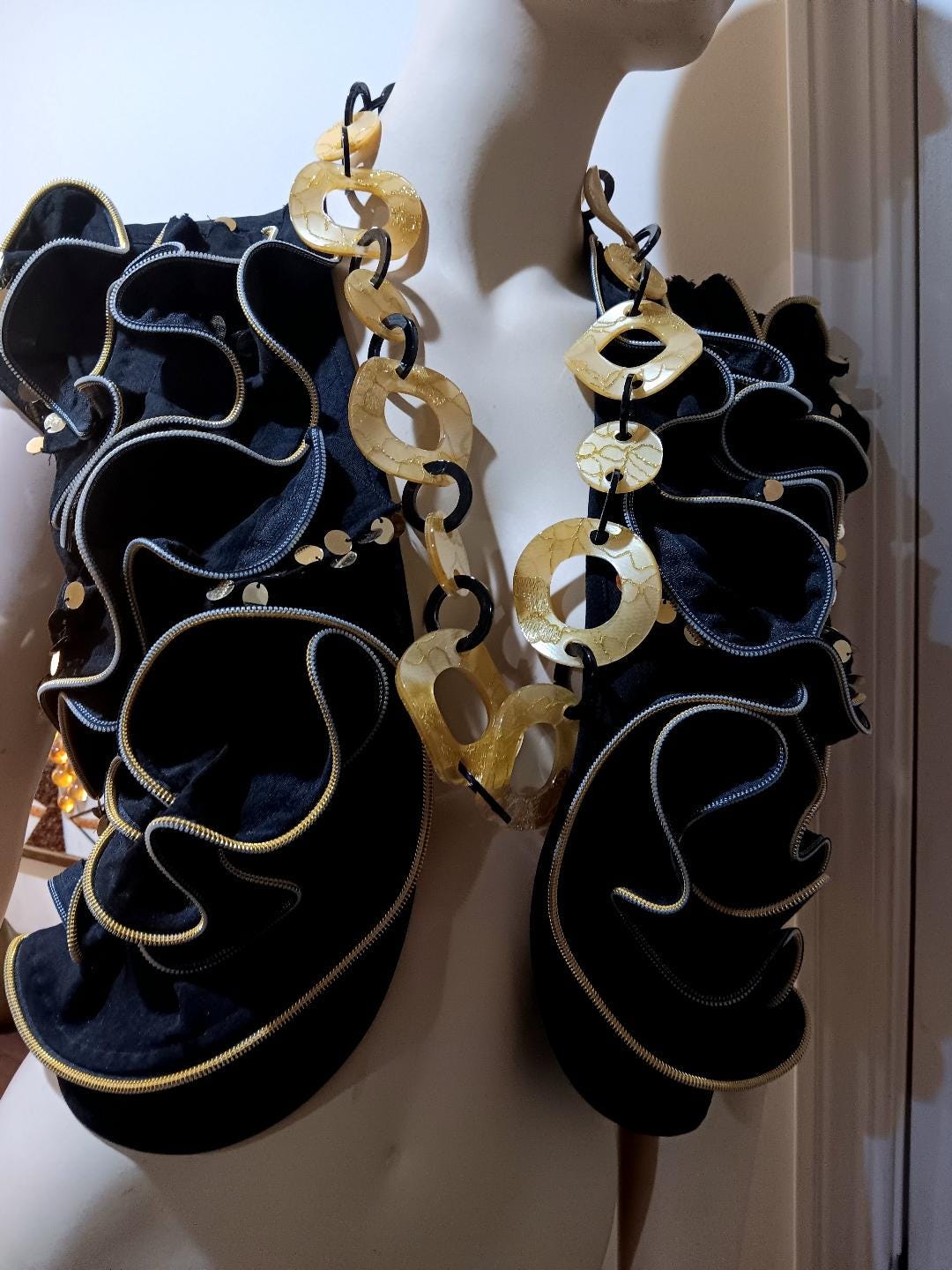 UNIQUE Mardi Gras Carnival Glam Black Gold Trimmed and Sequined Bolero ...