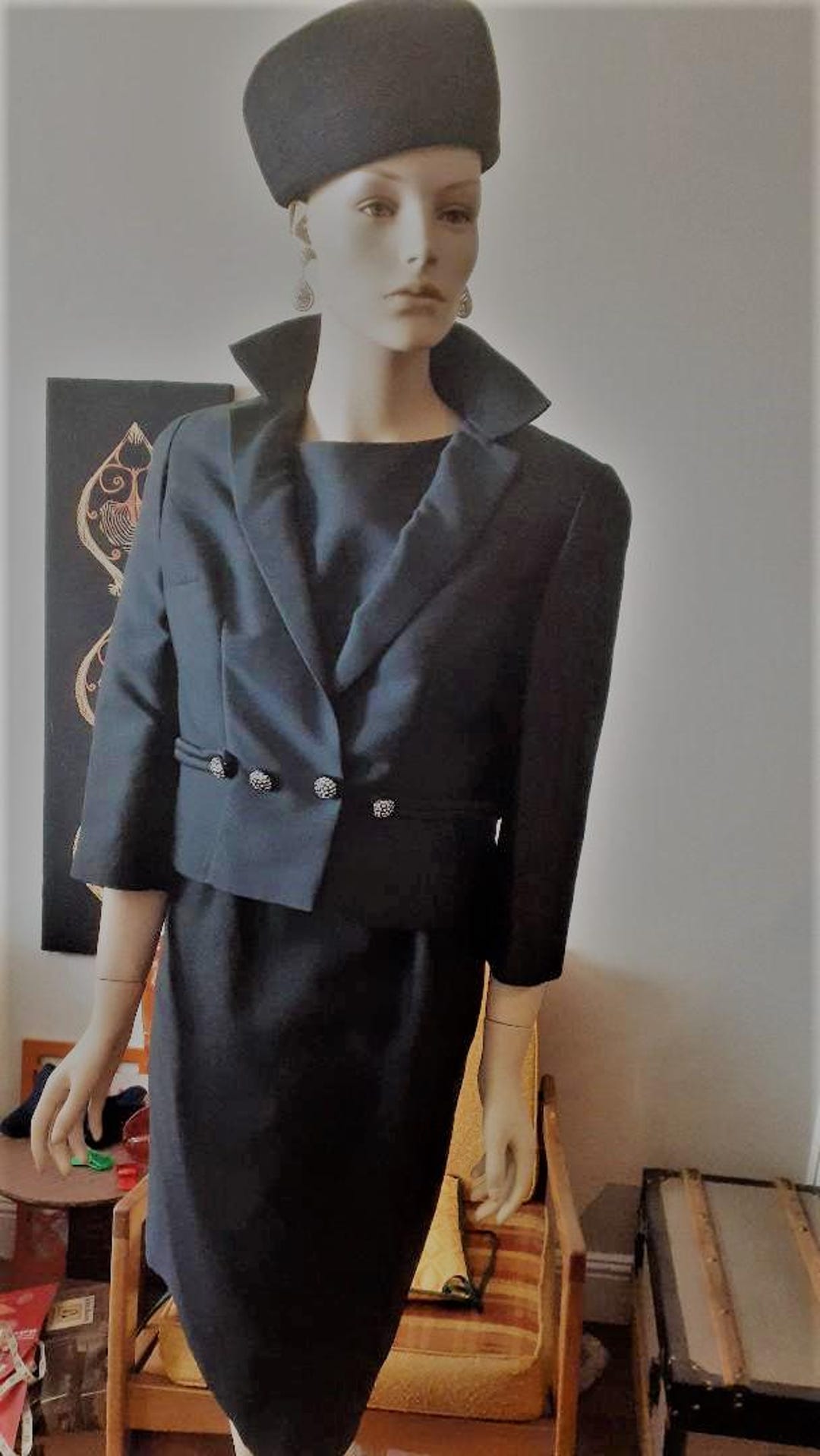 Vintage 1960s Wool Gabardine Suit: Saks Fifth Avenue, Rhinestone Detail ...
