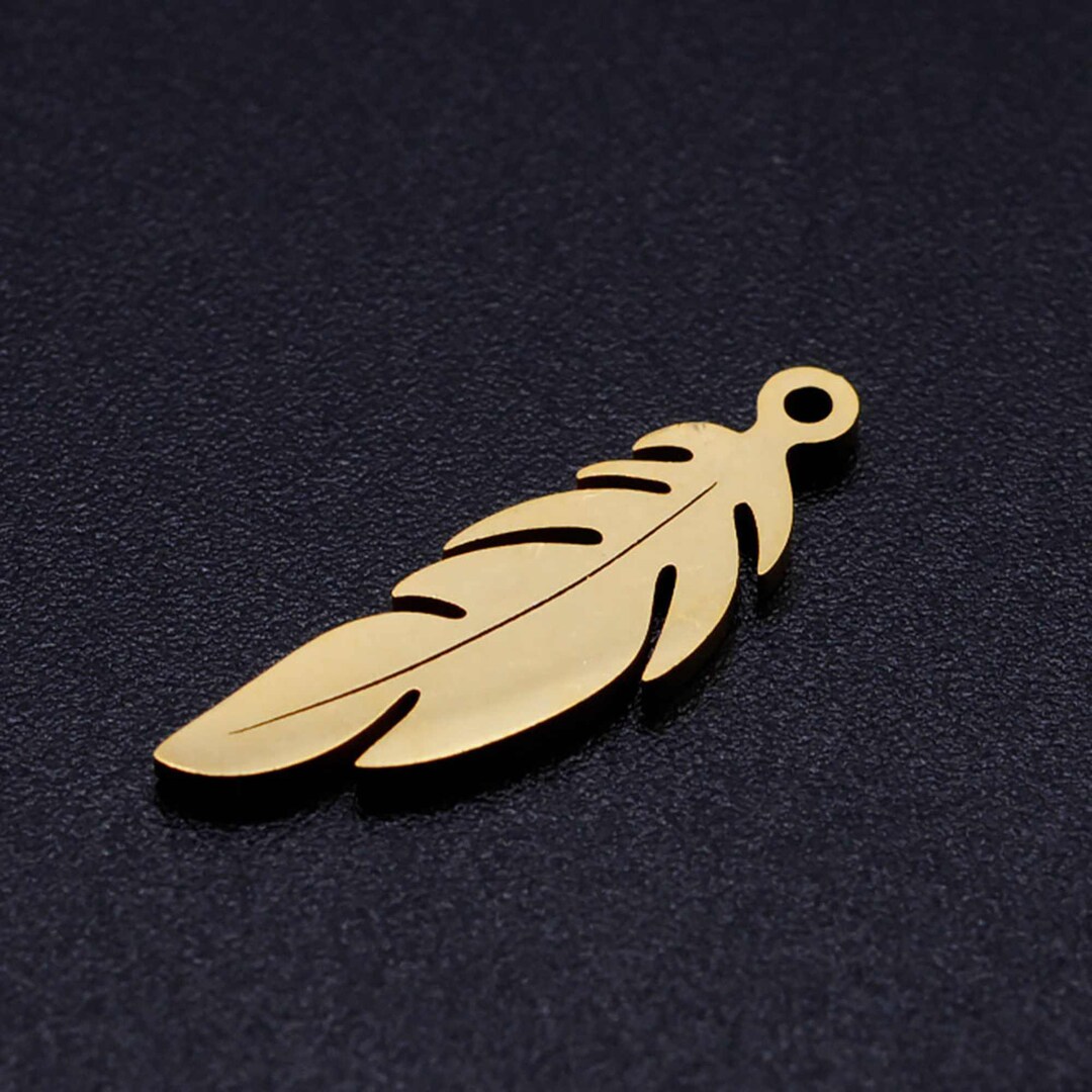 Golden Feather Stainless Steel Charms Jewellery Making Pendant Charms ...