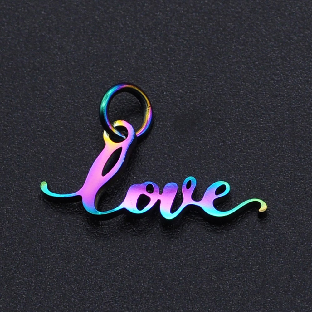 Rainbow Love Word Script Stainless Steel Charms Jewellery | Etsy