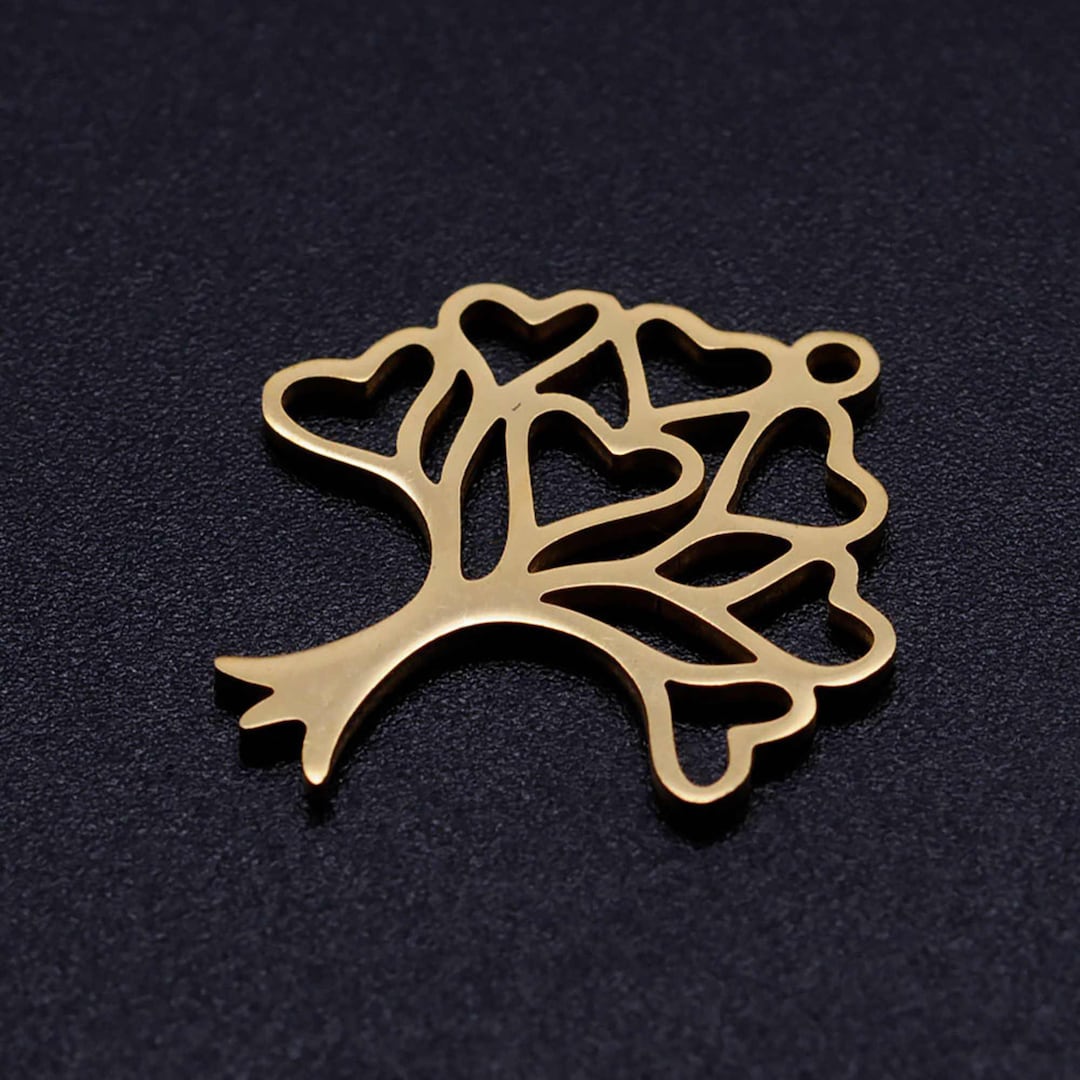 Golden Heart Tree of Life Stainless Steel Charms Jewellery Making ...