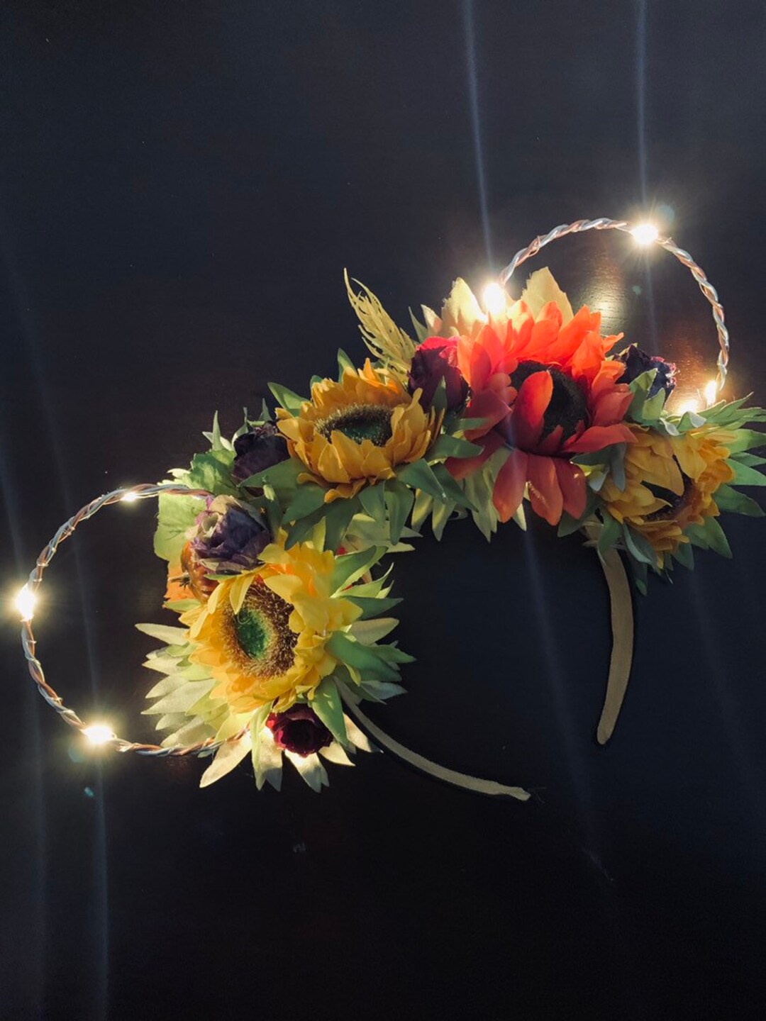 Mouse Fall Ears, Sunflower Ears, Wire Ear Headband, Flower Headband ...