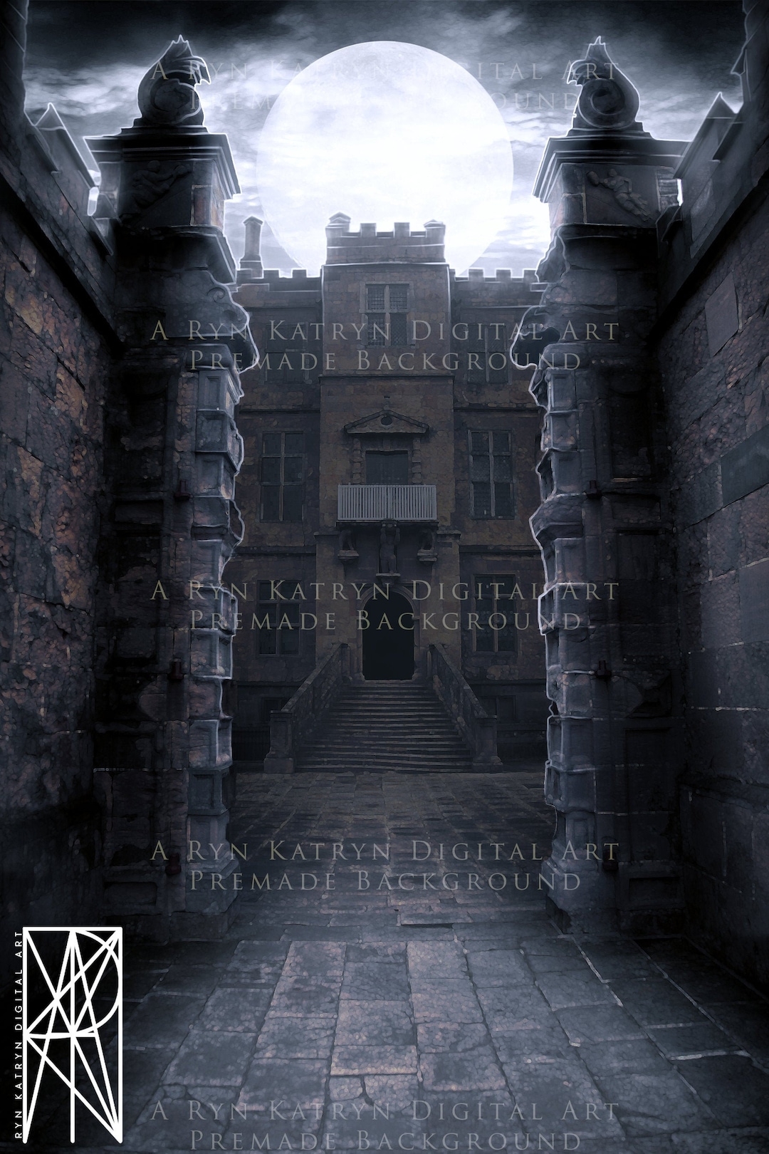 Gothic Castle With Moon Premade Background - Etsy