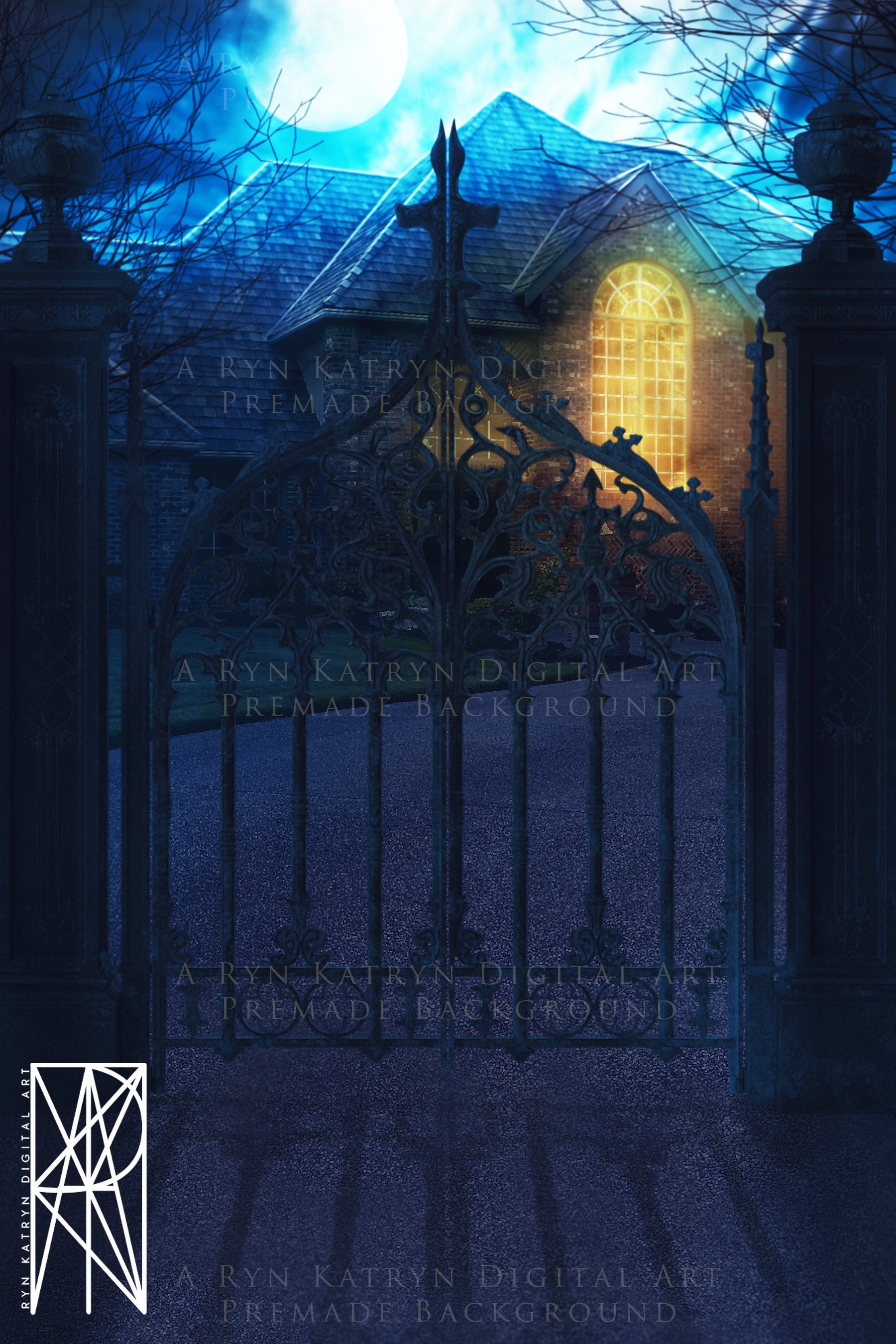 Dark House With Gate Premade Background - Etsy