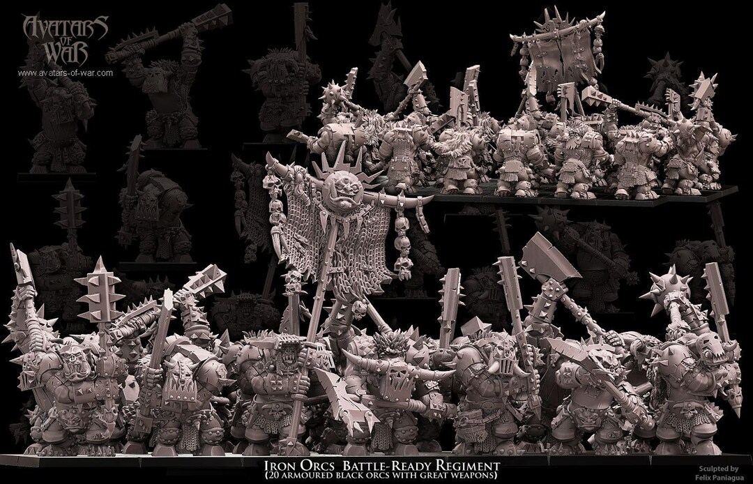 Iron Orcs With Great Weapons Battle ready Regiment 20 Black Orcs