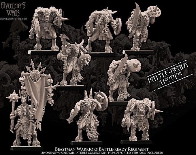 Beastman Warriors Battle-ready Regiment (20 Beastmen) - Avatars of War ...