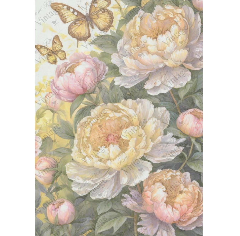 Peony Butterfly A4 Rice Paper – JRV | Made in USA | Decoupage - Etsy