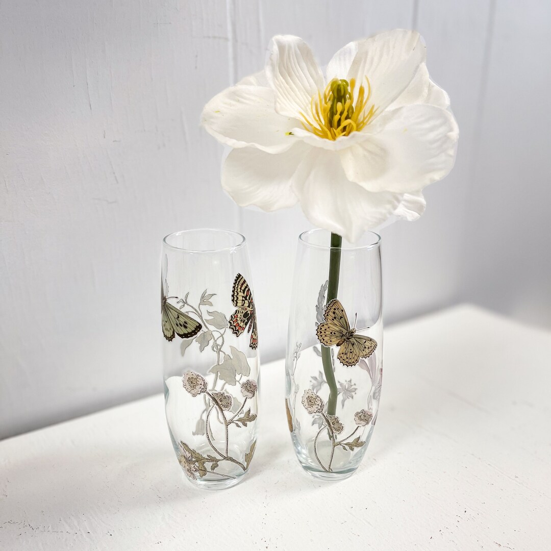 Butterfly and Floral Glass Bud Vases - Set of 2 - Etsy