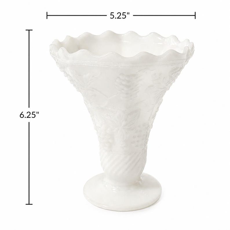 1960 Anchor Hocking Milk Glass Flared Vase - Embossed Grapes & Leaves ...
