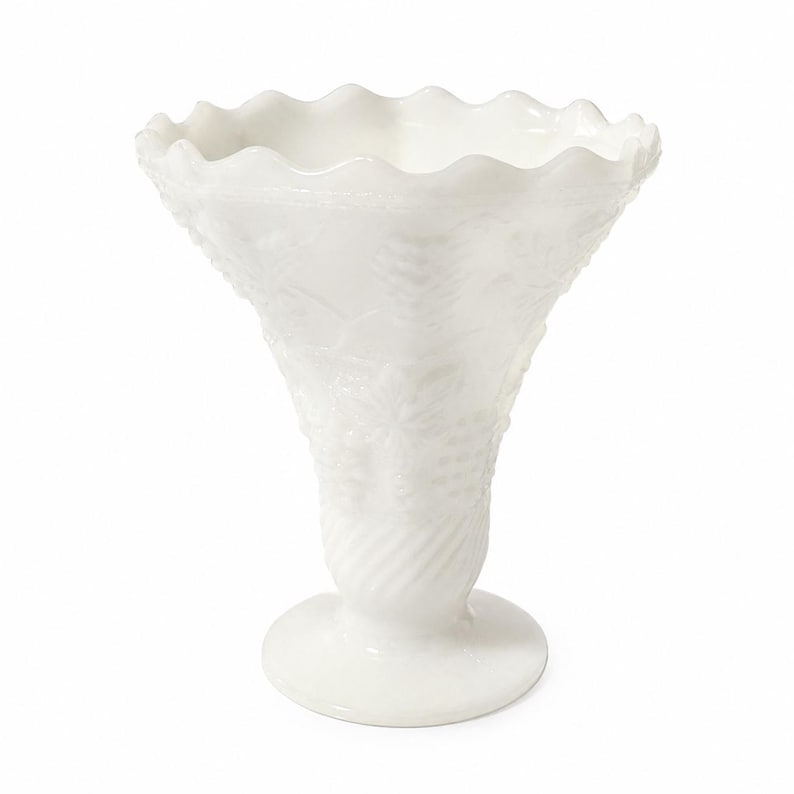 1960 Anchor Hocking Milk Glass Flared Vase - Embossed Grapes & Leaves ...