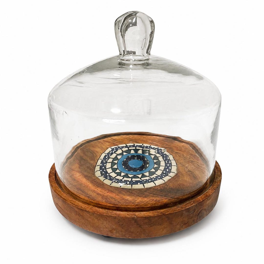 Vintage Glass Cheese Cloche With Wood Base - Handcrafted in India - Etsy