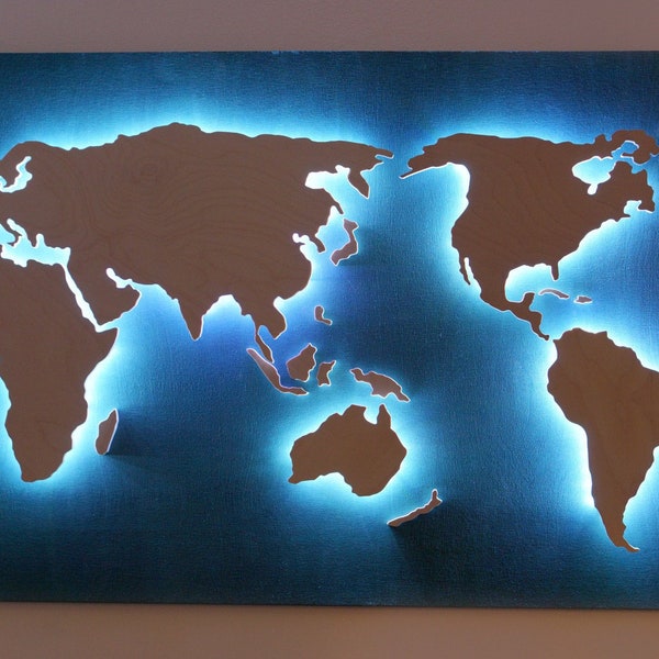 Wooden World Map With Back Light - Etsy