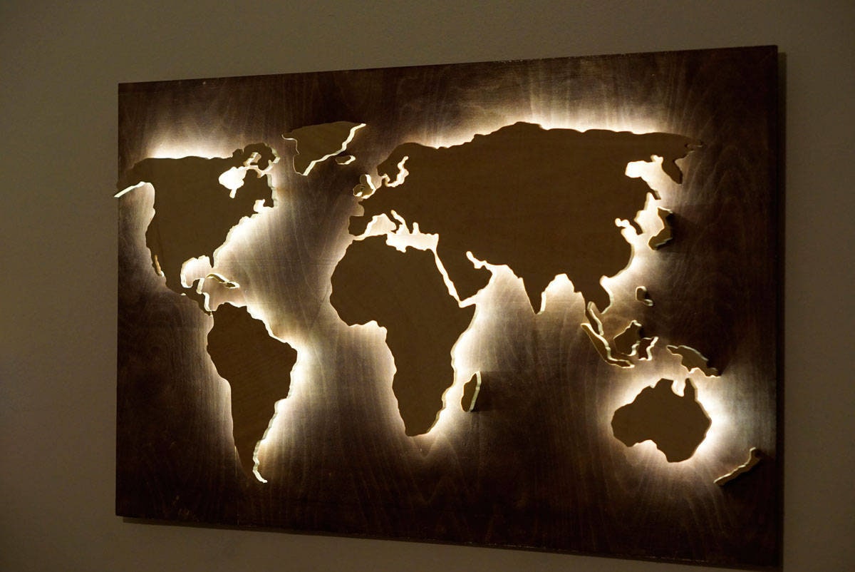Wood World Map Ambient Light Decor World in Frame Map on - Etsy UK
